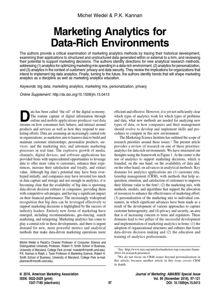 Marketing Analytics For Data-Rich Environments: Michel Wedel & P.K ...