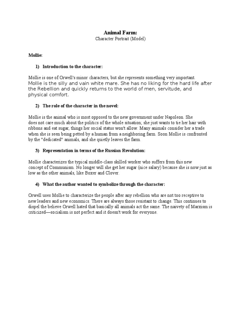 Animal Farm Character Portrait - Mollie | PDF