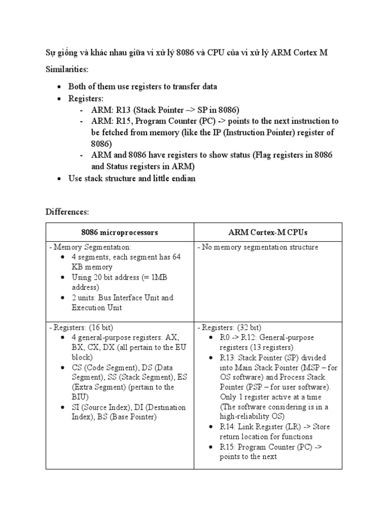 So Sanh 8086 Va ARM | PDF | Arm Architecture | Computer Memory