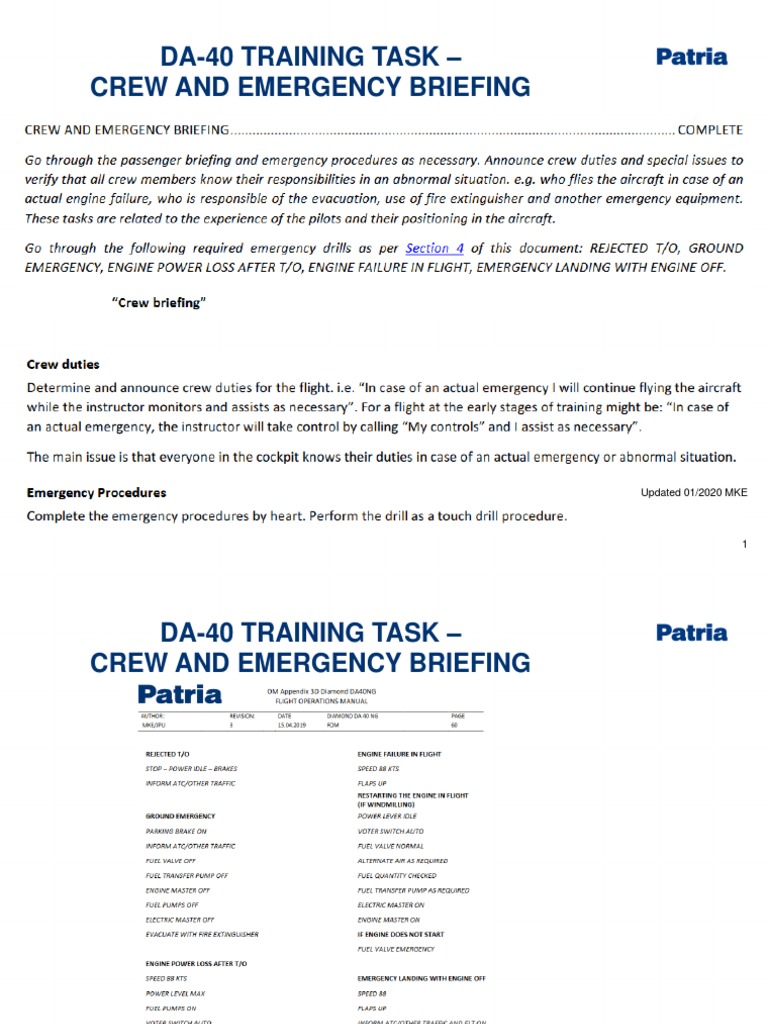 Da-40 Training Task - Crew and Emergency Briefing: Updated 01/2020 MKE ...