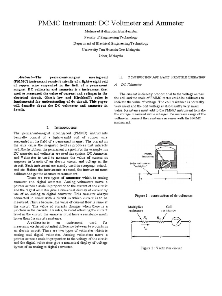 PMMC Instrument: DC Voltmeter and Ammeter: Abstract-The Permanent ...