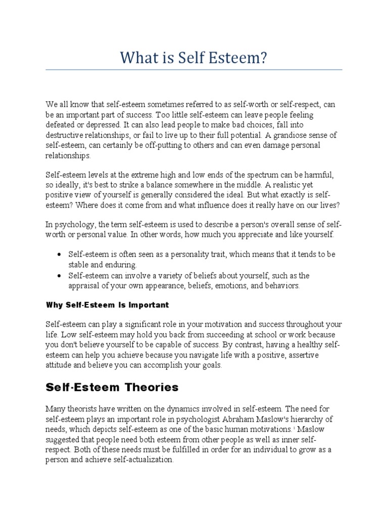 What Is Self Esteem | PDF | Psychological Theories | Motivation