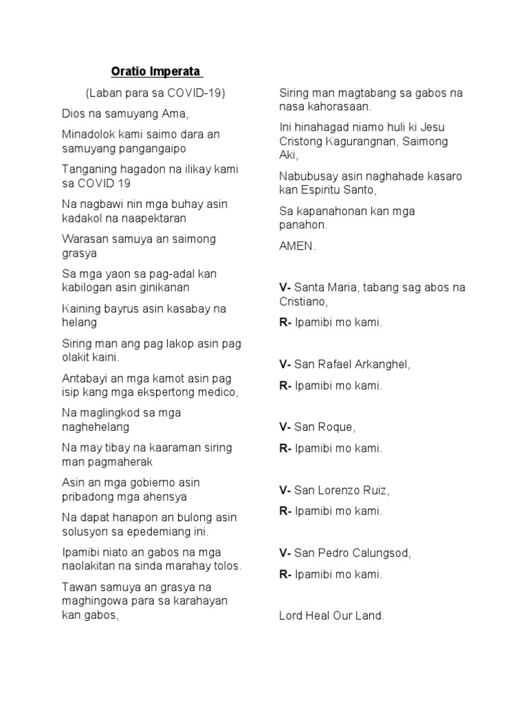 Oratio Imperata (BICOL) | PDF
