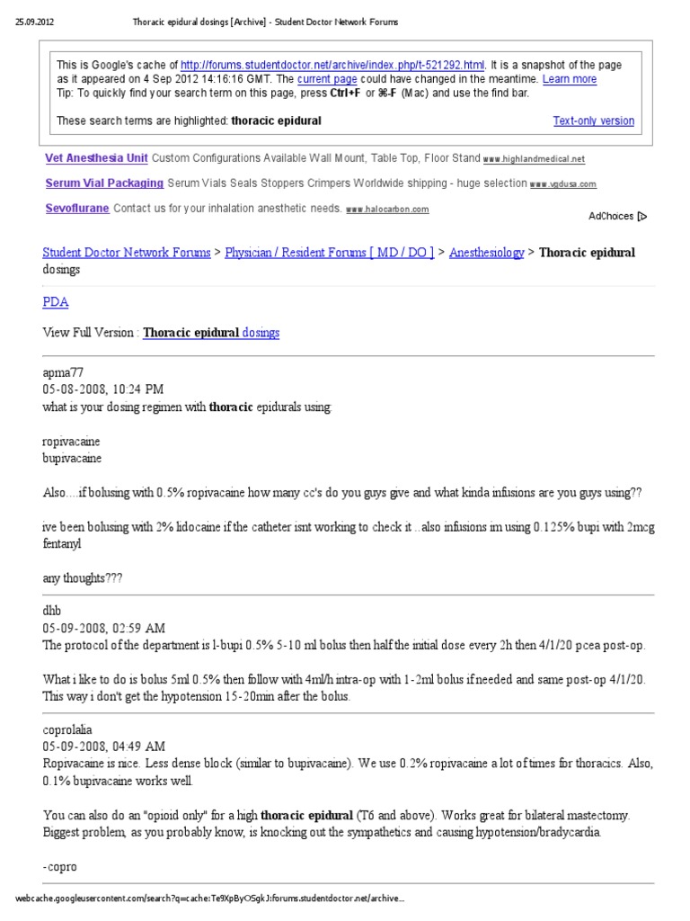 Thoracic Epidural Dosing Guidelines | PDF | Anesthesia | Drugs Acting ...