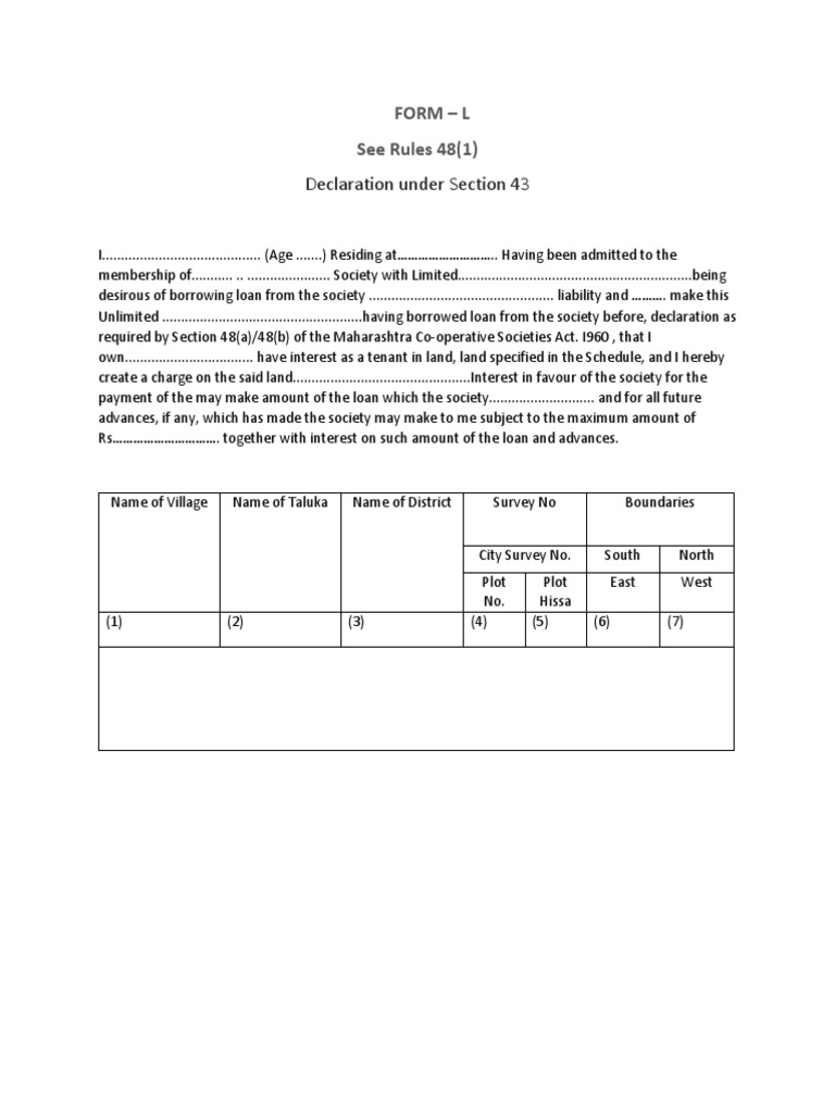 Declaration Under Section 43: Form - L See Rules 48 | PDF | Financial ...