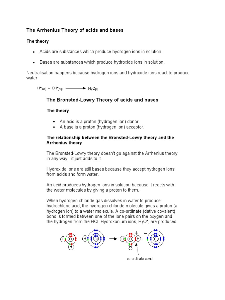 The Arrhenius Theory of Acids and Bases | PDF | Acid | Chemical Bond