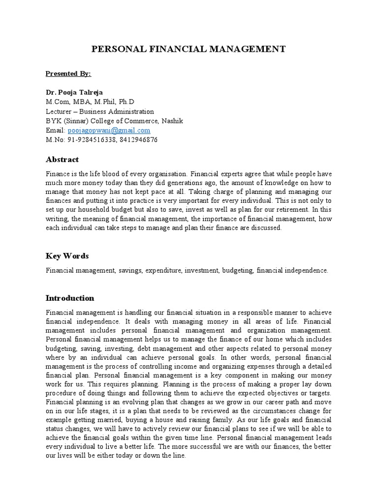 Research Paper Personal Financial Management | PDF | Credit Card | Expense