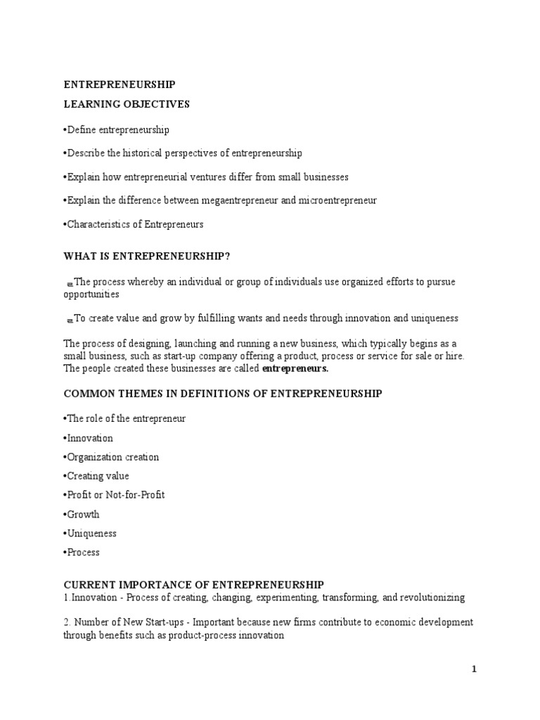 Entrepreneurship Learning Objectives | PDF | Entrepreneurship | Thought