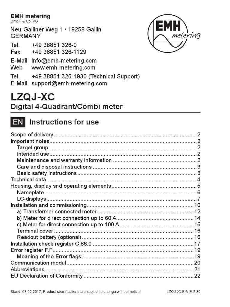 EMH metering digital 4-Quadrant/Combi meter installation guide | PDF ...