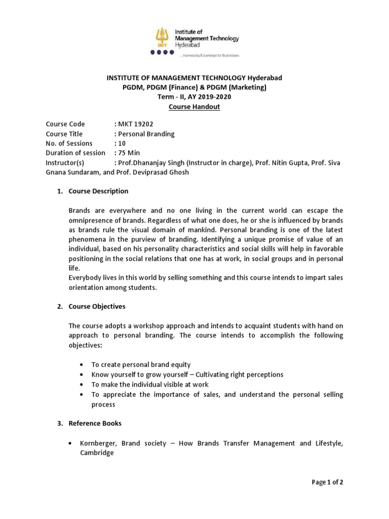 Personal Branding - Handout | PDF | Sales | Brand