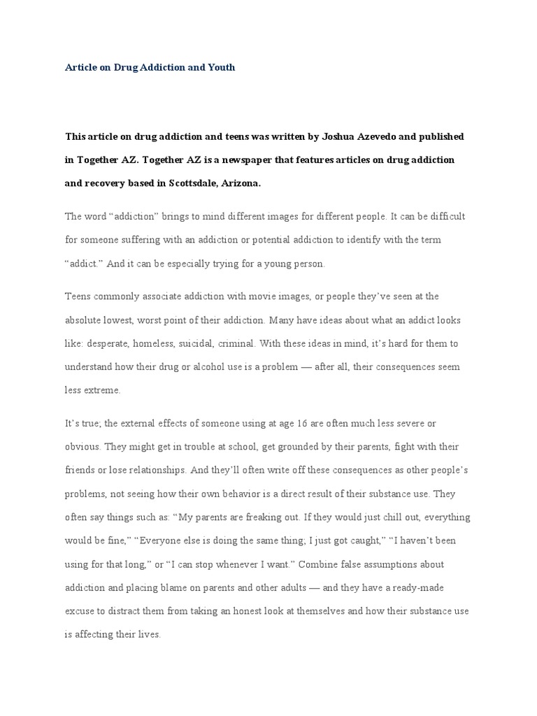 Article On Drug Addiction and Youth | PDF | Substance Dependence ...