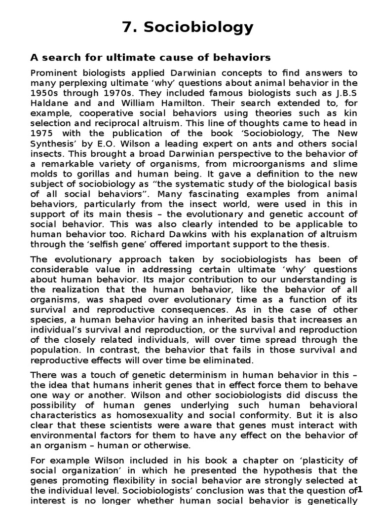 Sociobiology: A Search For Ultimate Cause of Behaviors | PDF ...