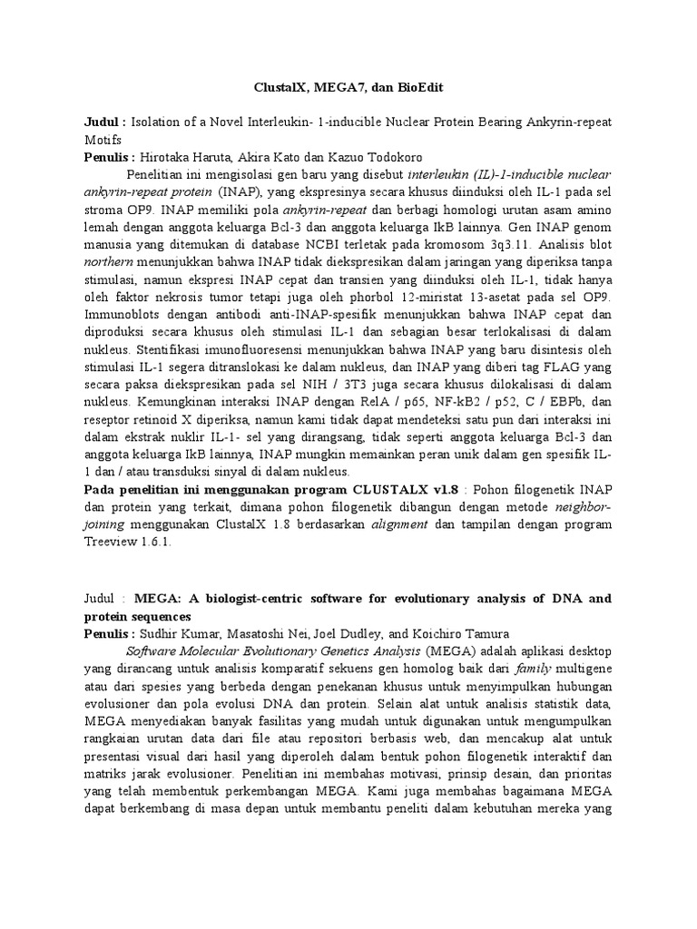 ClustalX, MEGA7, Dan BioEdit | PDF | Sains & Matematika