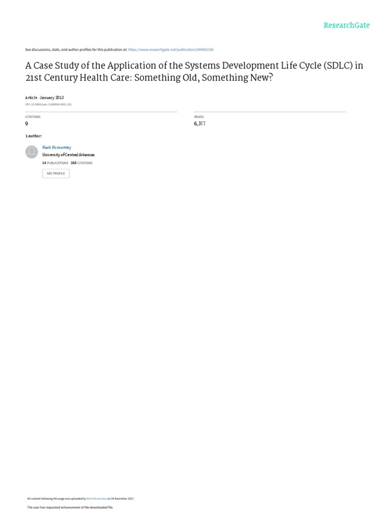 A Case Study of The Application of The Systems Development Life Cycle ...