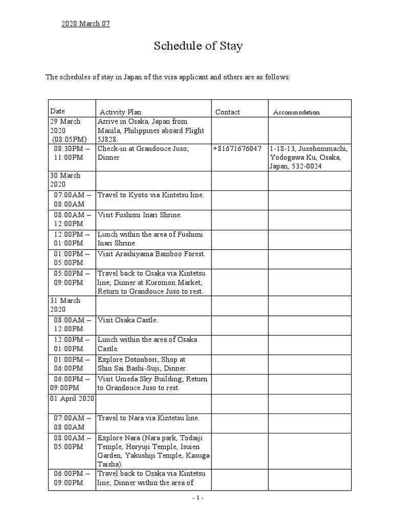 Schedule of Stay: Accommodation | PDF | Kyoto | Shintoism