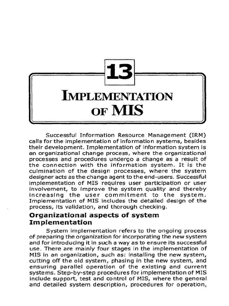 Chapter 13 - Implementation of MIS PDF | PDF | System | Management ...
