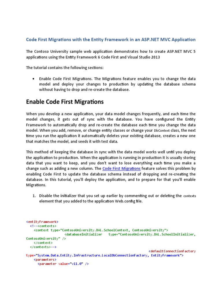 Code First Migrations With The Entity Framework in An ASP | PDF | Entity Framework | Databases