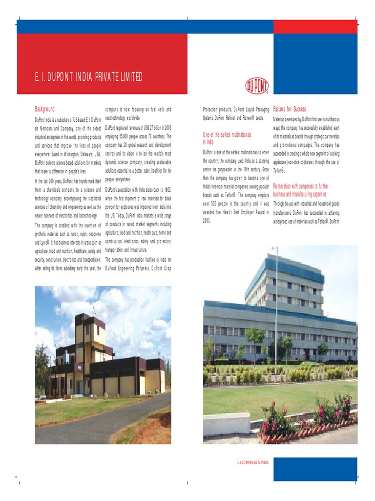 E. I. Dupont India Private Limited: Background Factors For Success ...