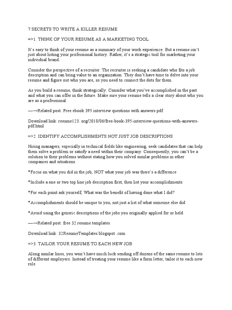7 Secrets To Write A Killer Resume | PDF | Résumé | Recruitment