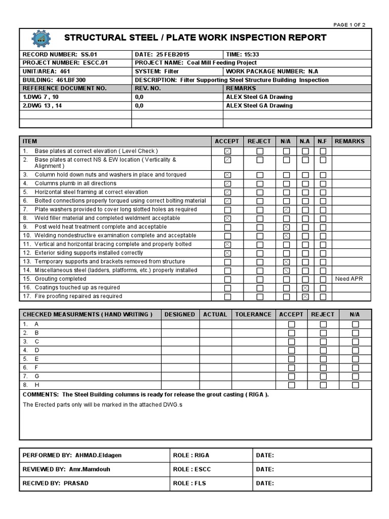 Structural Steel Inspection Report | PDF | Building Materials ...