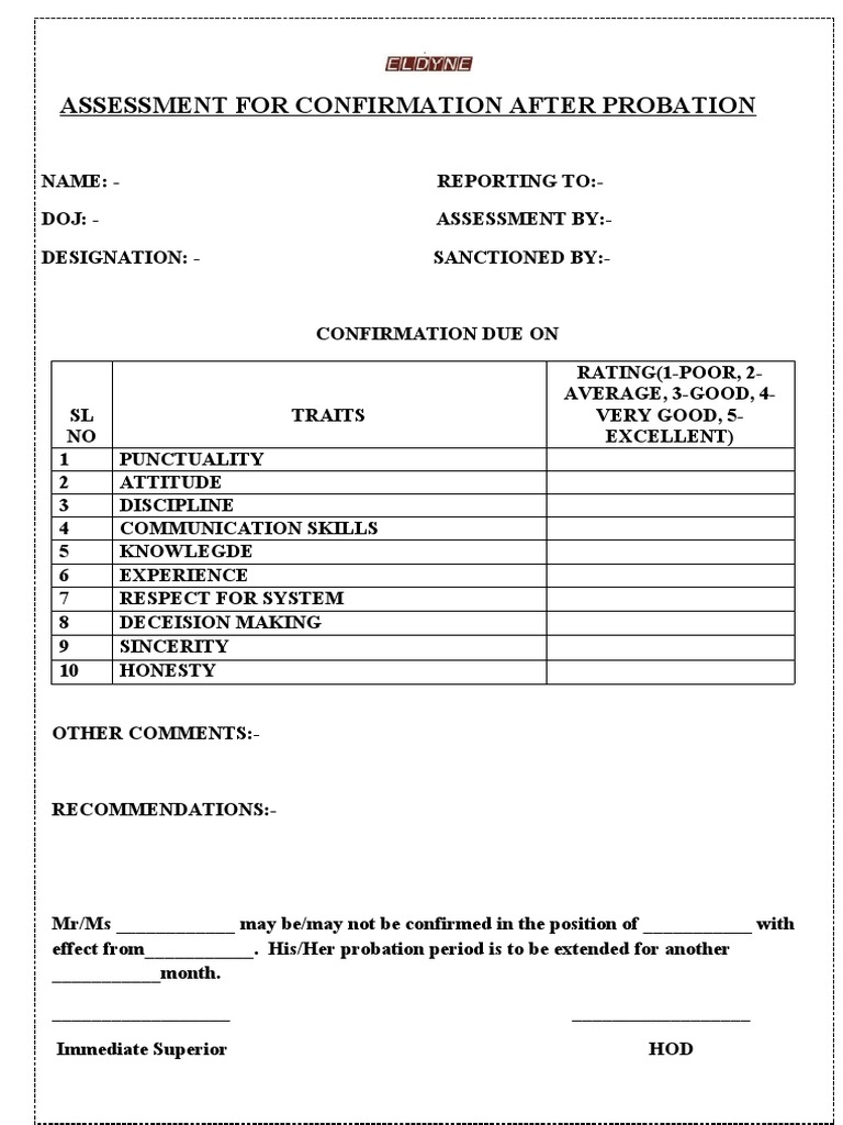 Confirmation Assessment Form | PDF