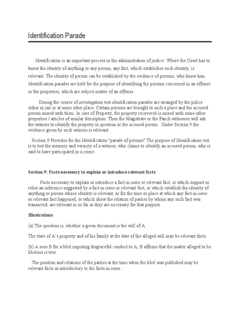 Identification Parade: Section 9. Facts Necessary To Explain or ...