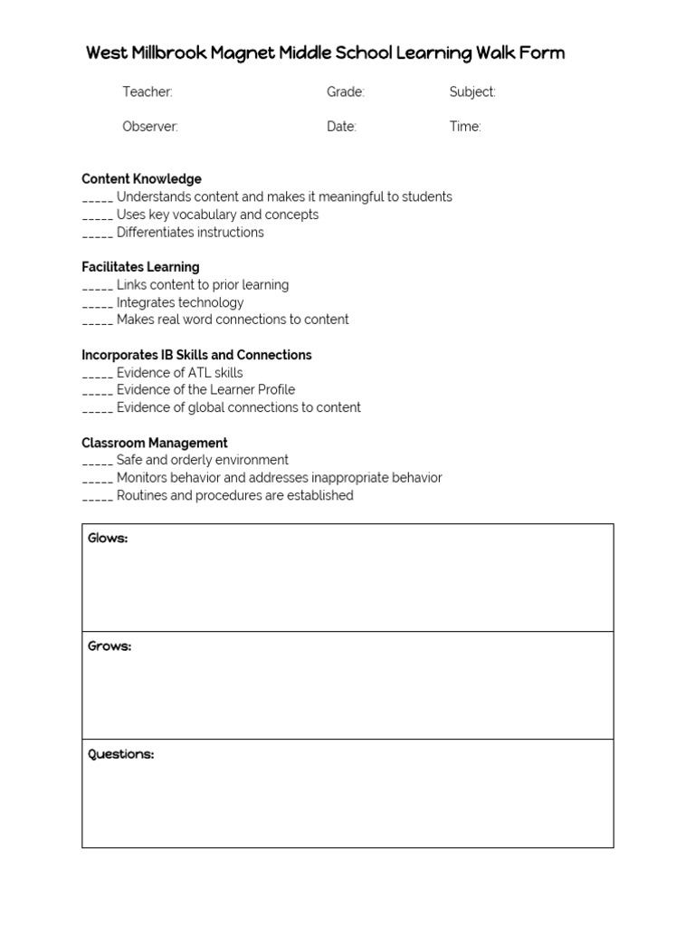 Wmmms Learning Walk Form | PDF
