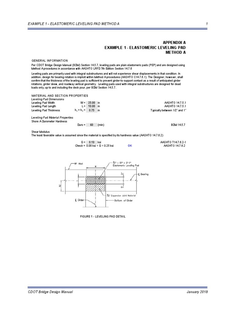 Design Example 1: Example 1 - Elastomeric Leveling Pad Method A 1 | PDF ...