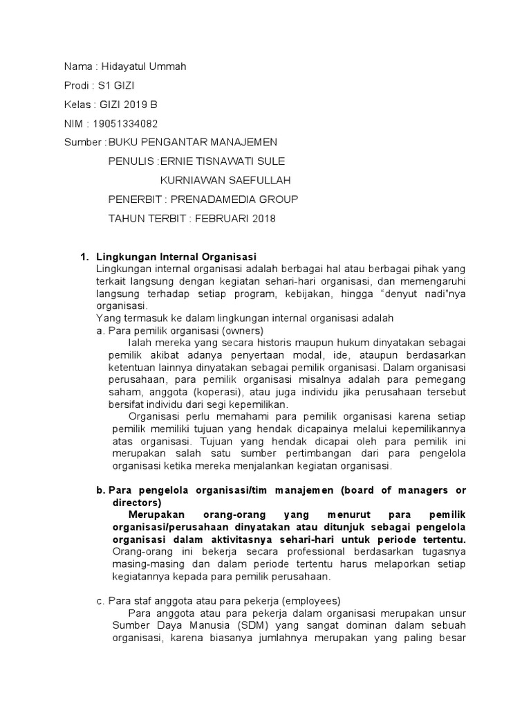 Lingkungan Internal dan Eksternal Organisasi | PDF