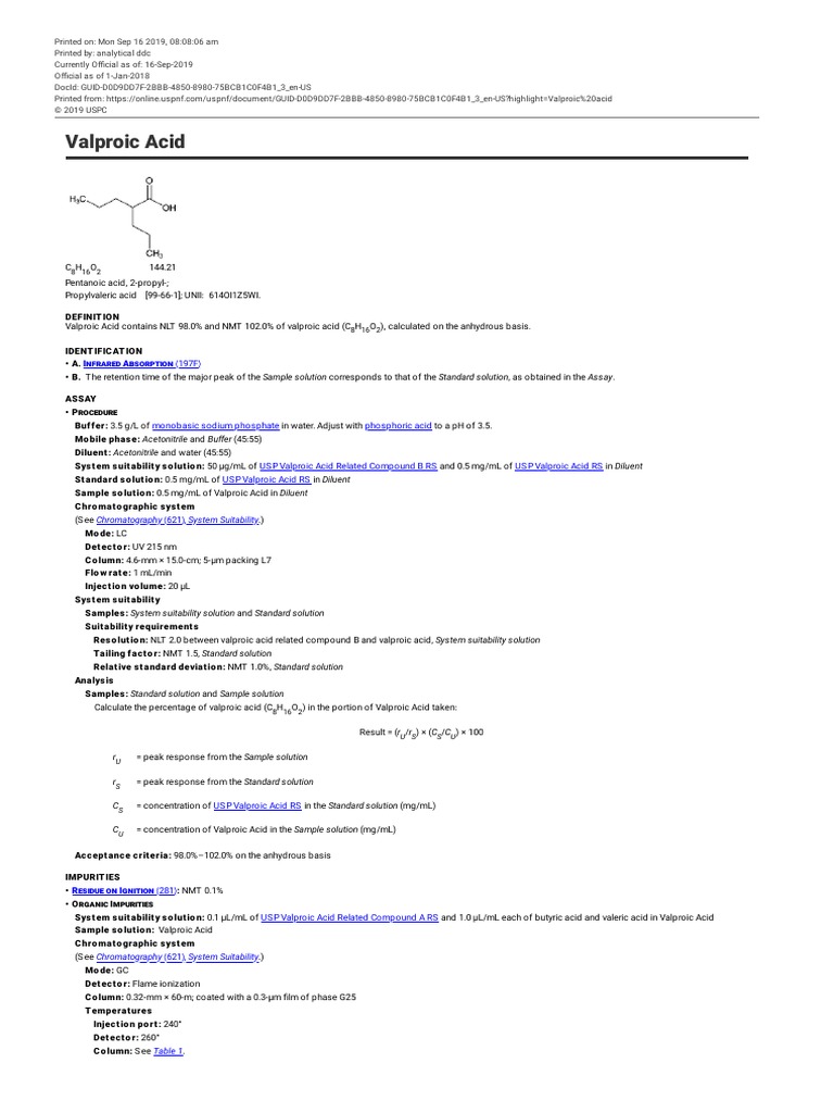 Valproic Acid PDF | PDF | Buffer Solution | Laboratory Techniques