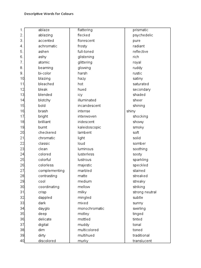 Descriptive Words For Colours | PDF | Optics | Graphic Design