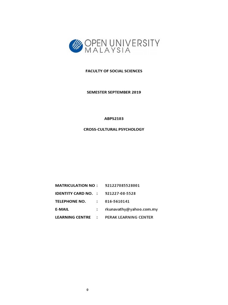 Cross Cult Psycho Assignment | PDF | Parenting | Relationships