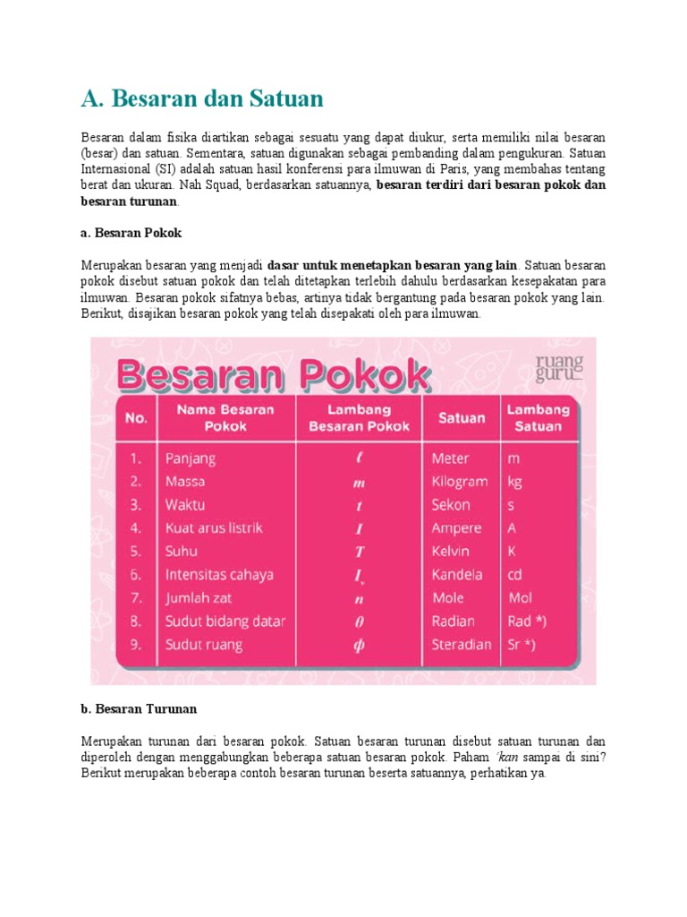 Besaran dan Satuan dalam Fisika | PDF | Pengelolaan Keuangan & Uang ...