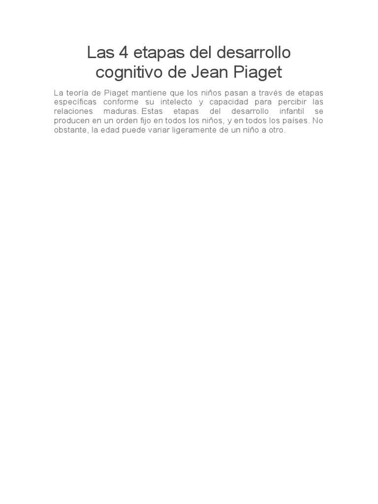 Las 4 Etapas Del Desarrollo Cognitivo de Jean Piaget | PDF | Adultos ...