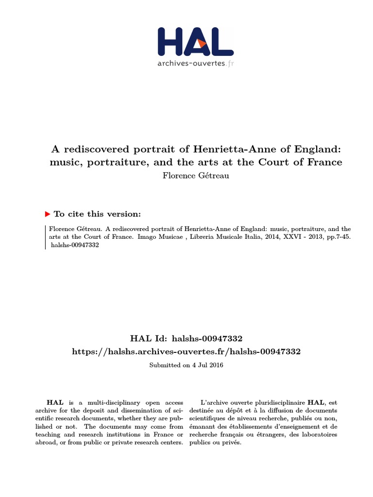 A Rediscovered Portrait of Henrietta-Anne of England: Music ...
