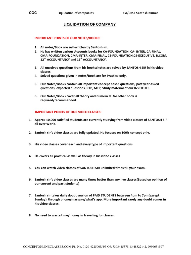 Liquidation Of Company: Important Points Of Our Notes/Books | Equity ...