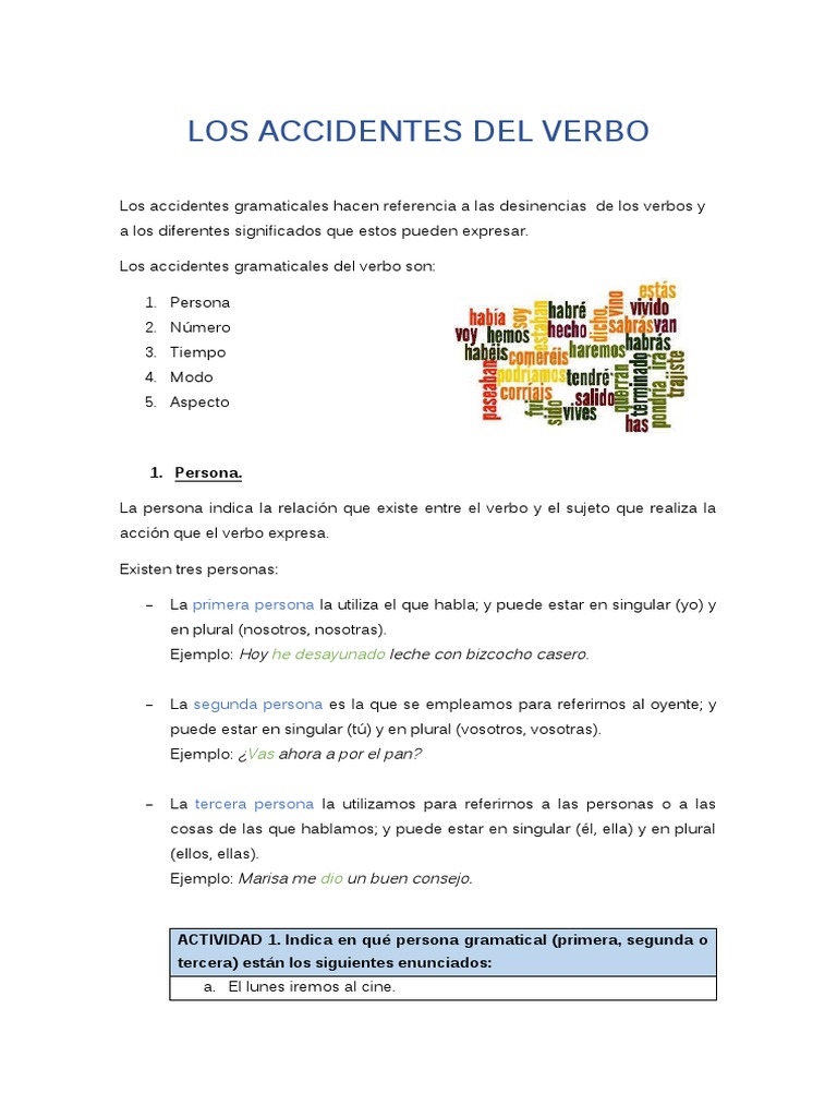 Los Accidentes Del Verbo | PDF | Verbo | Numero Gramatical