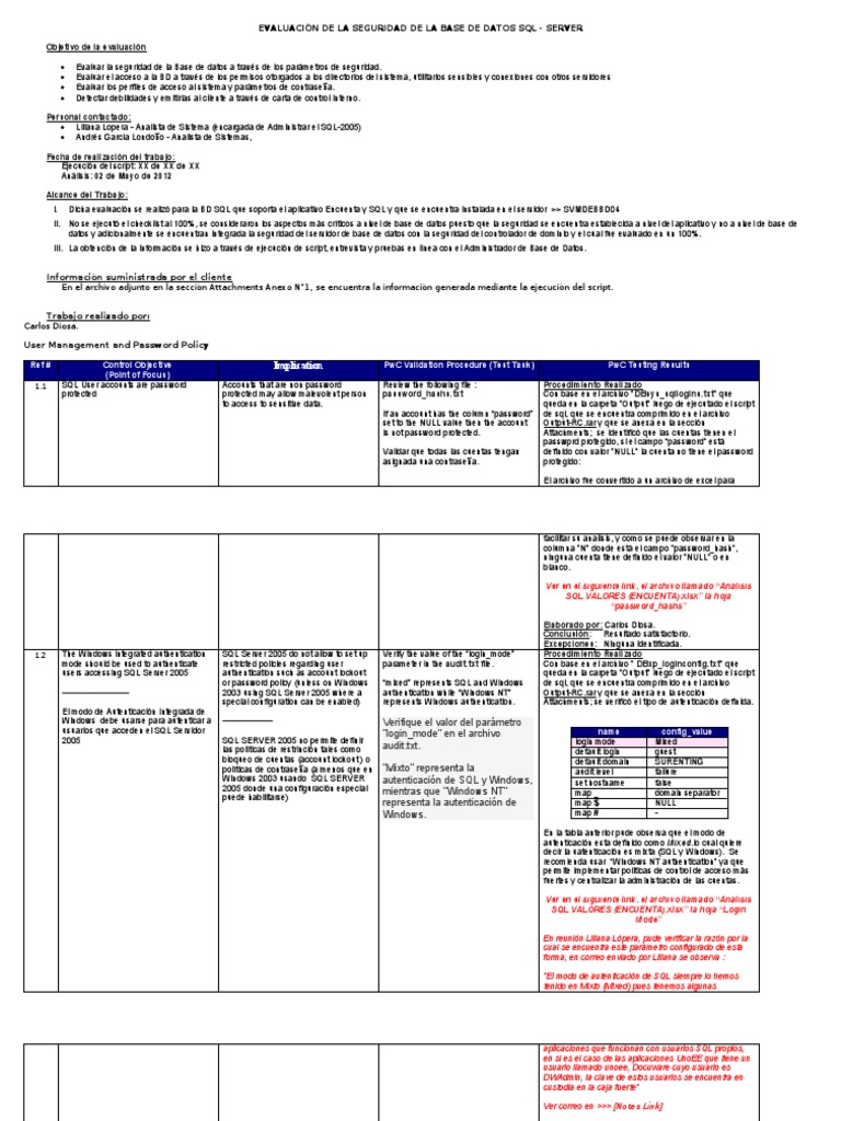 Checklist Seguridad Plataforma SQL | PDF | Servidor SQL de Microsoft | SQL