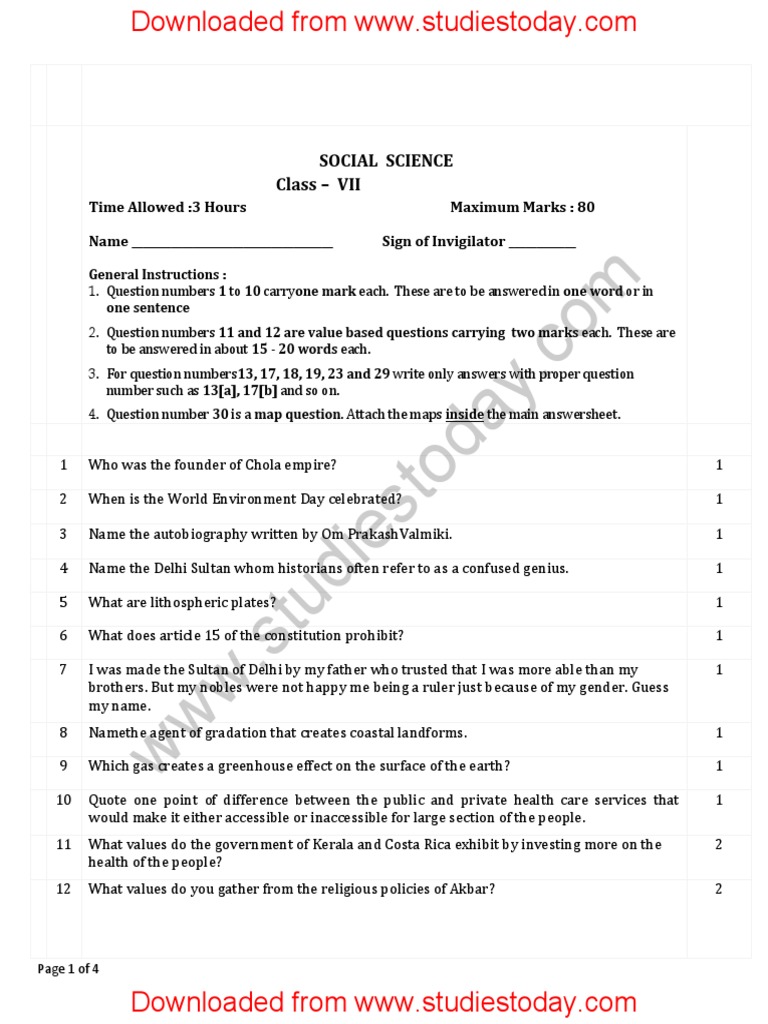 CBSE Class 7 Social Science Question Paper Set C | PDF | Rock (Geology) | Atmosphere Of Earth