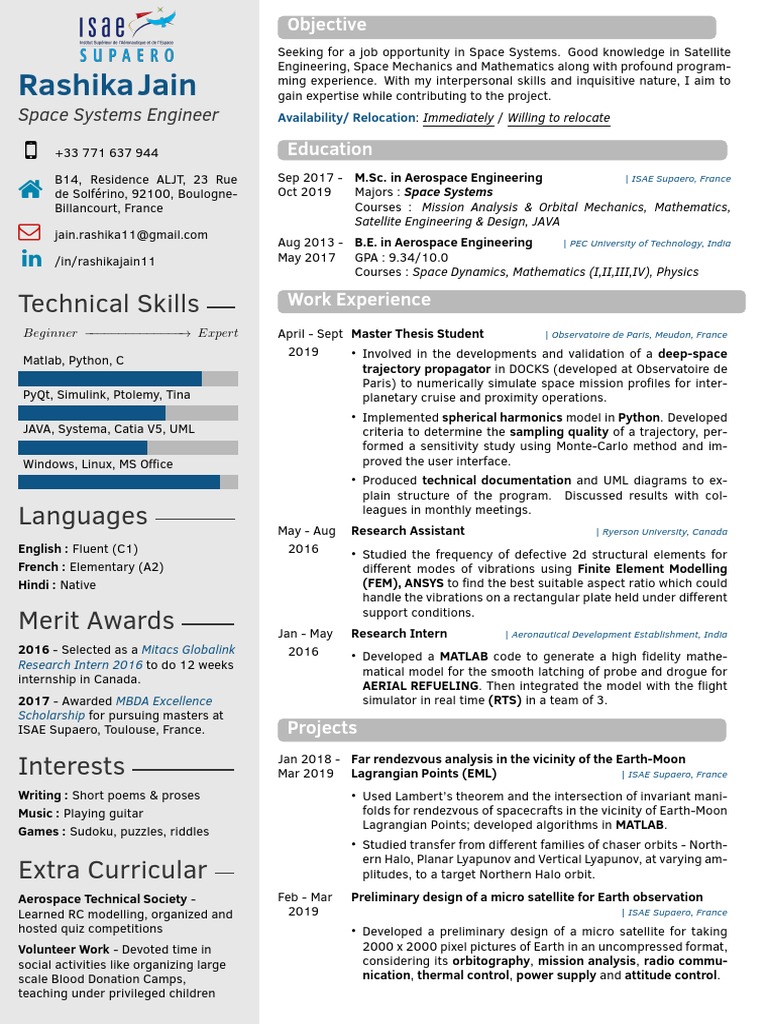 CV Rashika Jain | PDF | Space Rendezvous | Outer Space