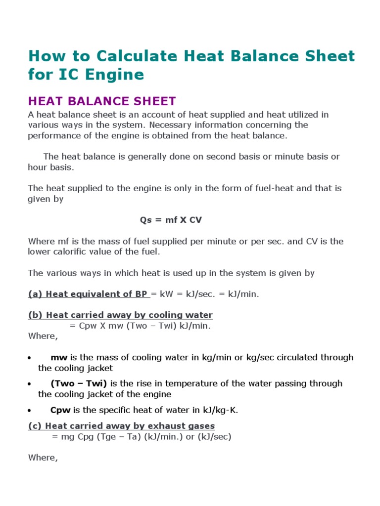 Heat Balance Sheet For IC Engine | PDF | Science & Mathematics ...