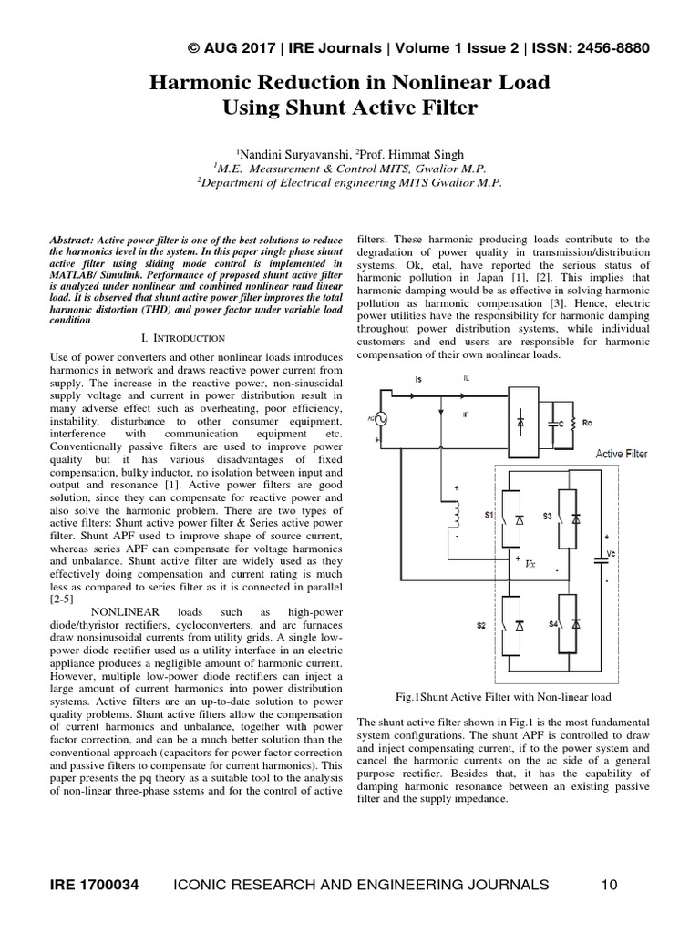 Harmonic Reduction in Nonlinear Load Using Shunt Active Filter | PDF ...