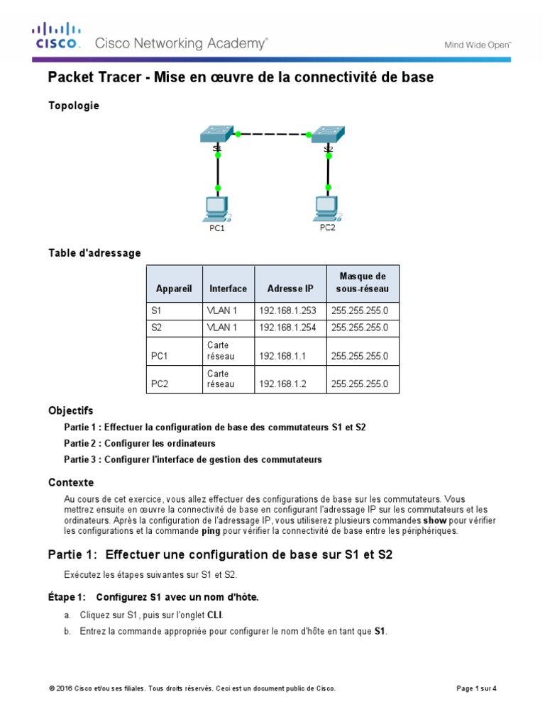 2.3.2.5 Packet Tracer - Implementing Basic Connectivity PDF | PDF | Adresse IP | Protocoles Internet