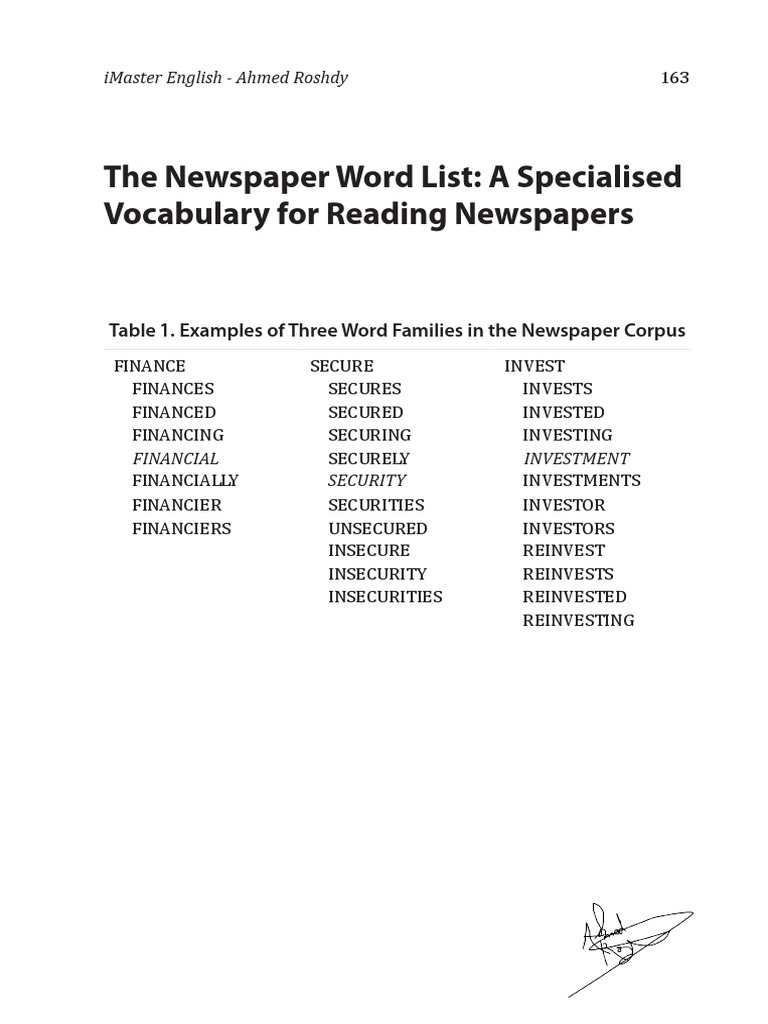 The Newspaper Word List: A Specialised Vocabulary For Reading ...