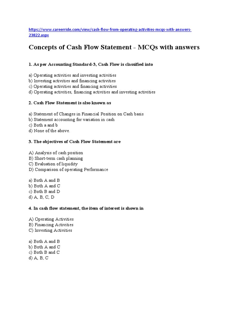 Quiz - Cash Flow | PDF | Cash Flow Statement | Dividend