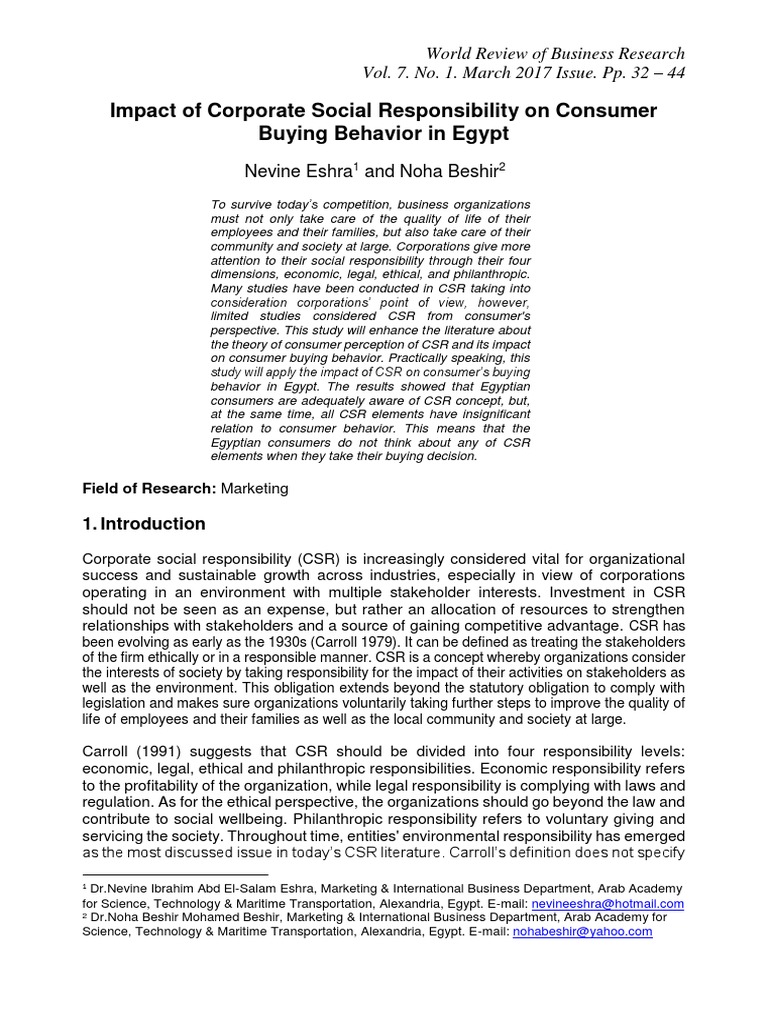 Impact of Corporate Social Responsibility on Consumer Buying Behavior ...