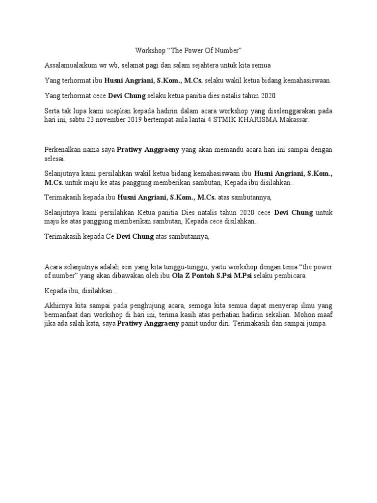 Teks MC Workshop | PDF