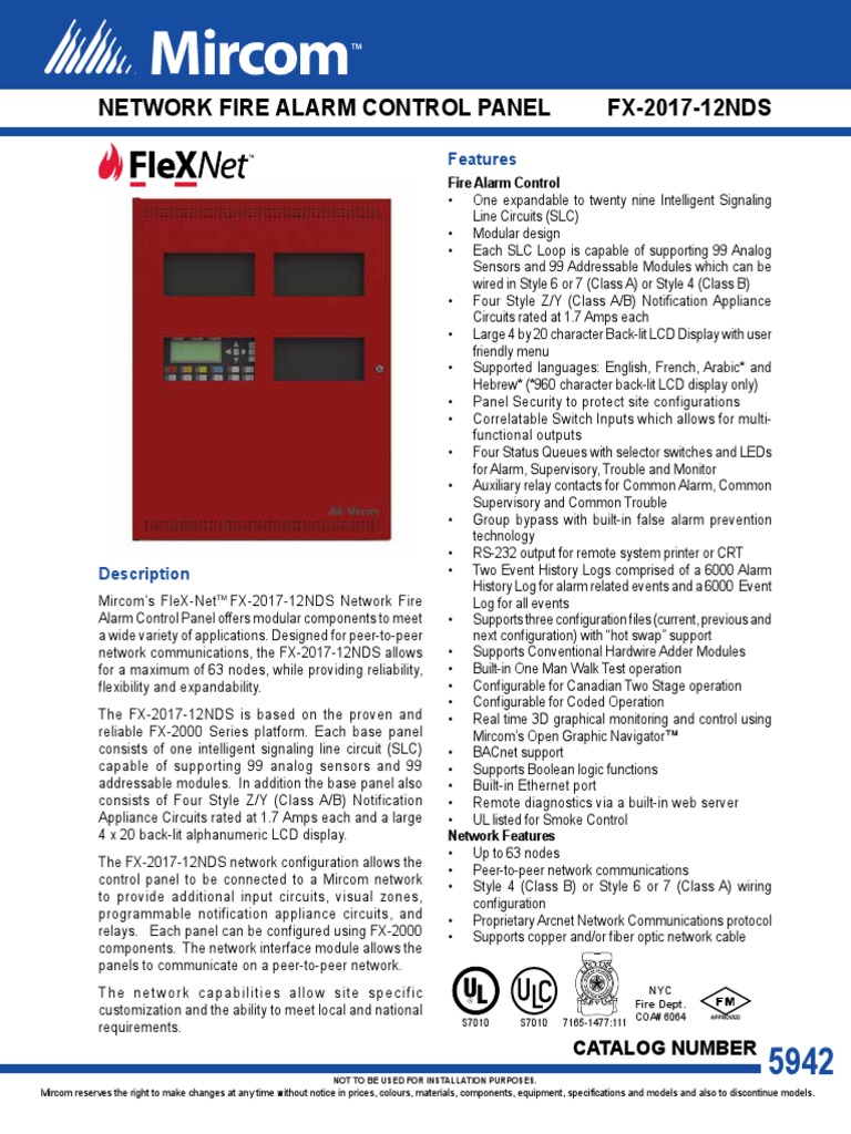 Network Fire Alarm Control Panel FX-2017-12NDS: Features | PDF ...