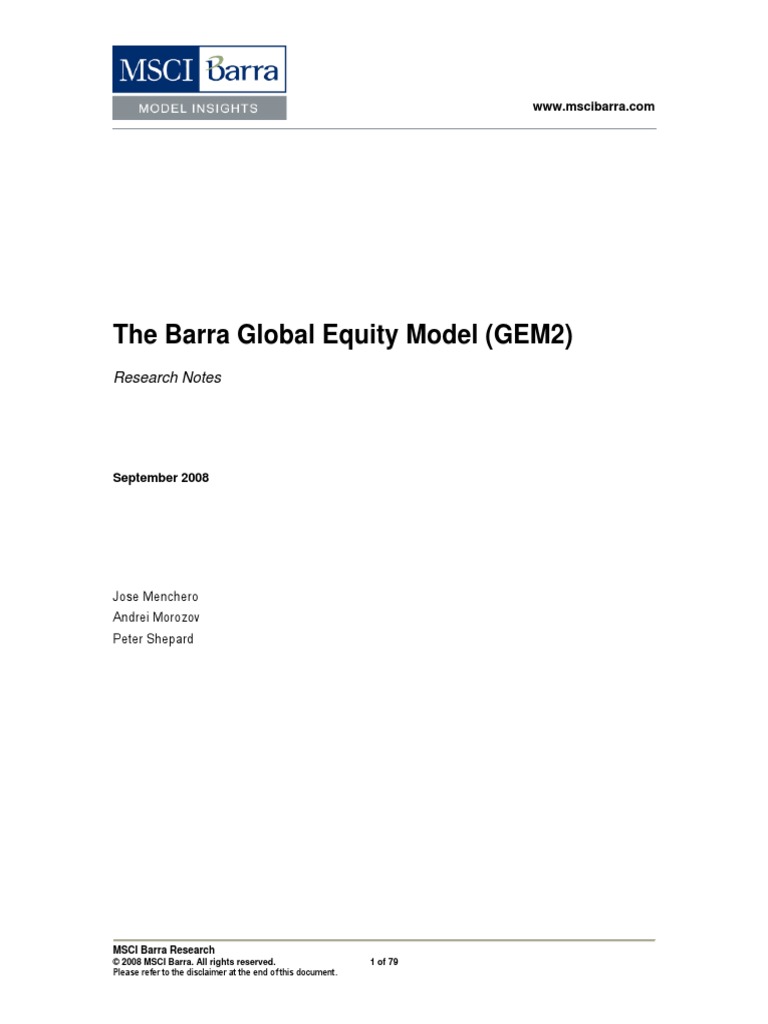 The Barra Global Equity Model (GEM2) : Research Notes | PDF | Stock ...