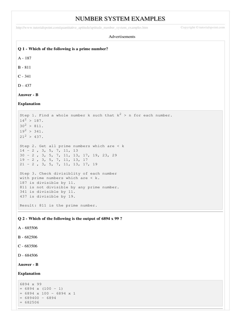 Aptitude Number System Examples PDF | PDF | Mathematical Objects ...